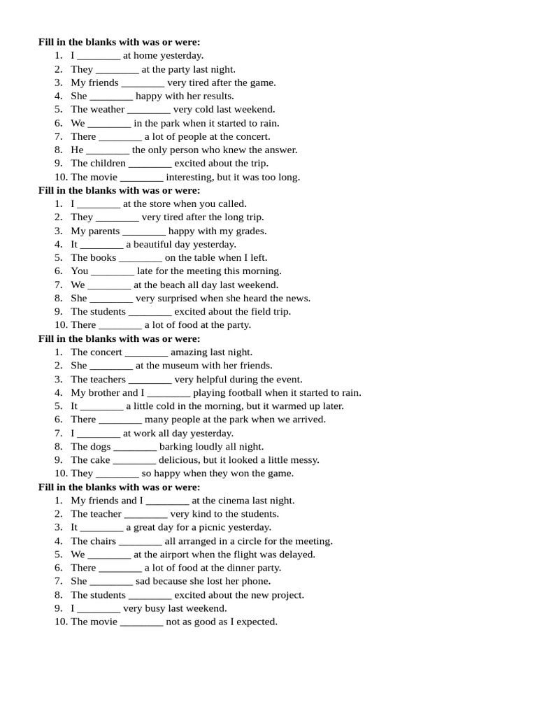 Fill in The Blanks With Was or Were | PDF