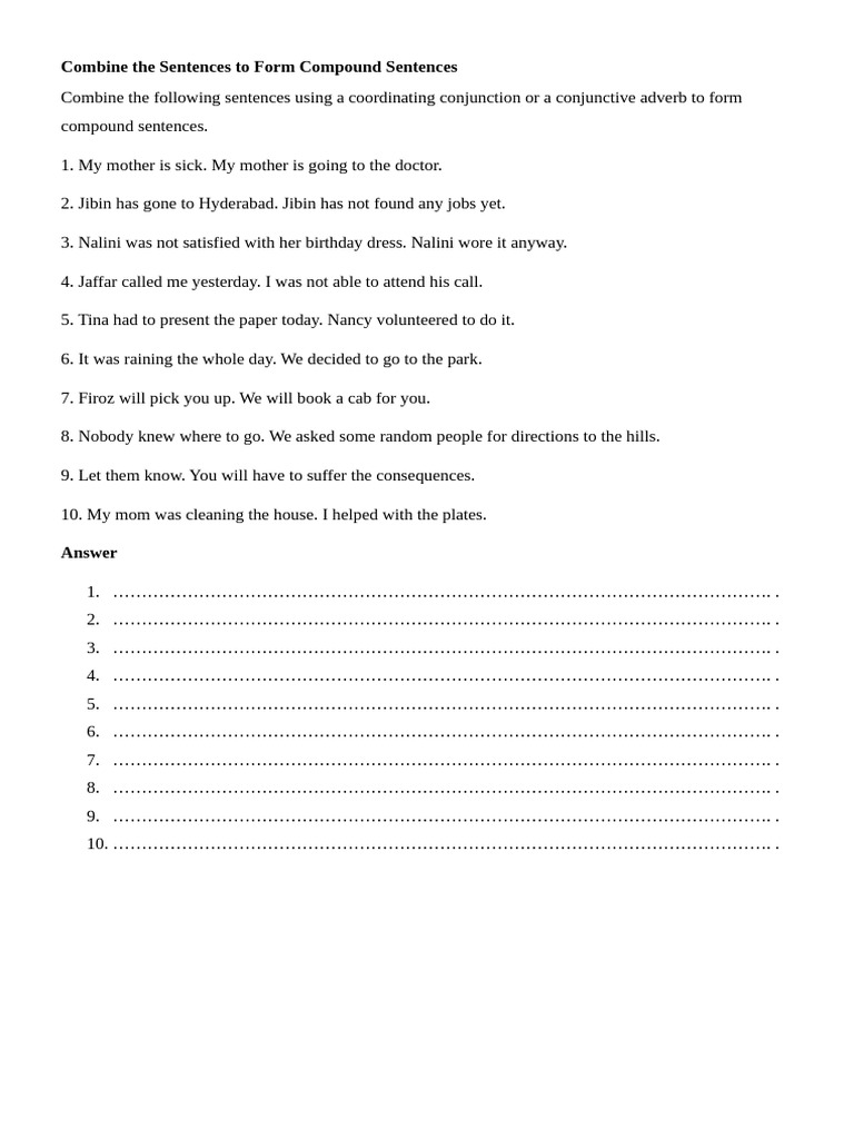 Forming Compound Sentences Worksheet | PDF | English Grammar | Syntax