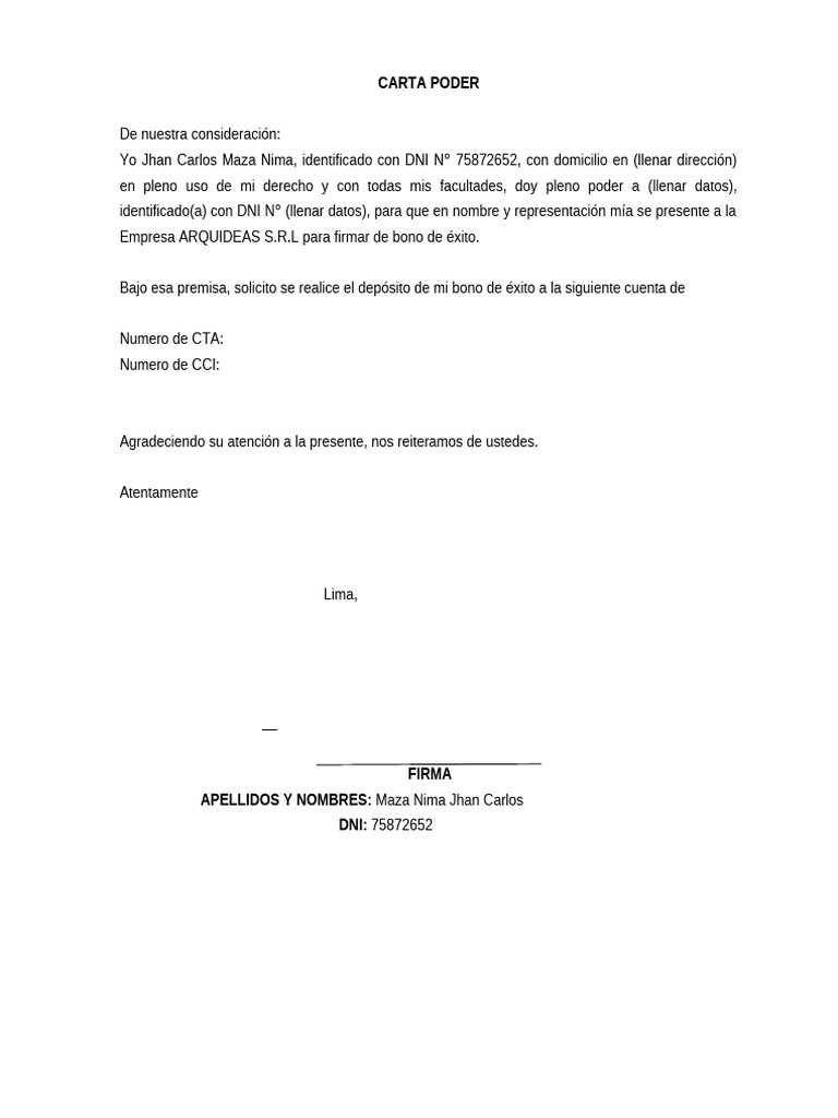 Modelo Carta Poder | PDF