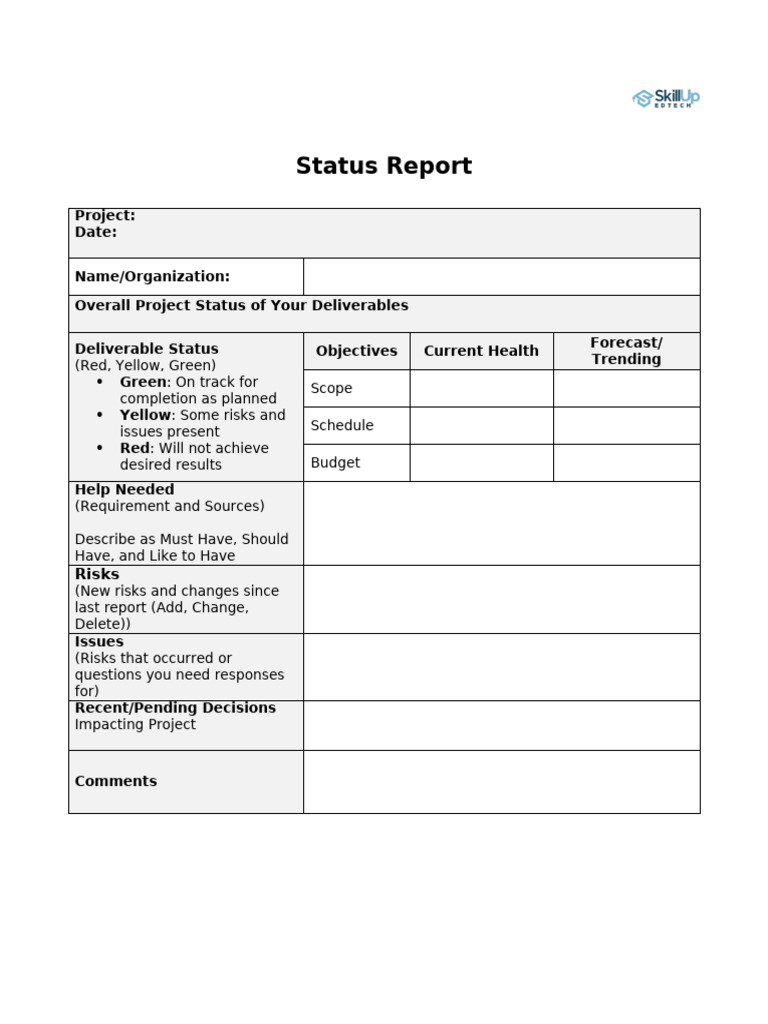 Final Project Status Report Worksheet | PDF