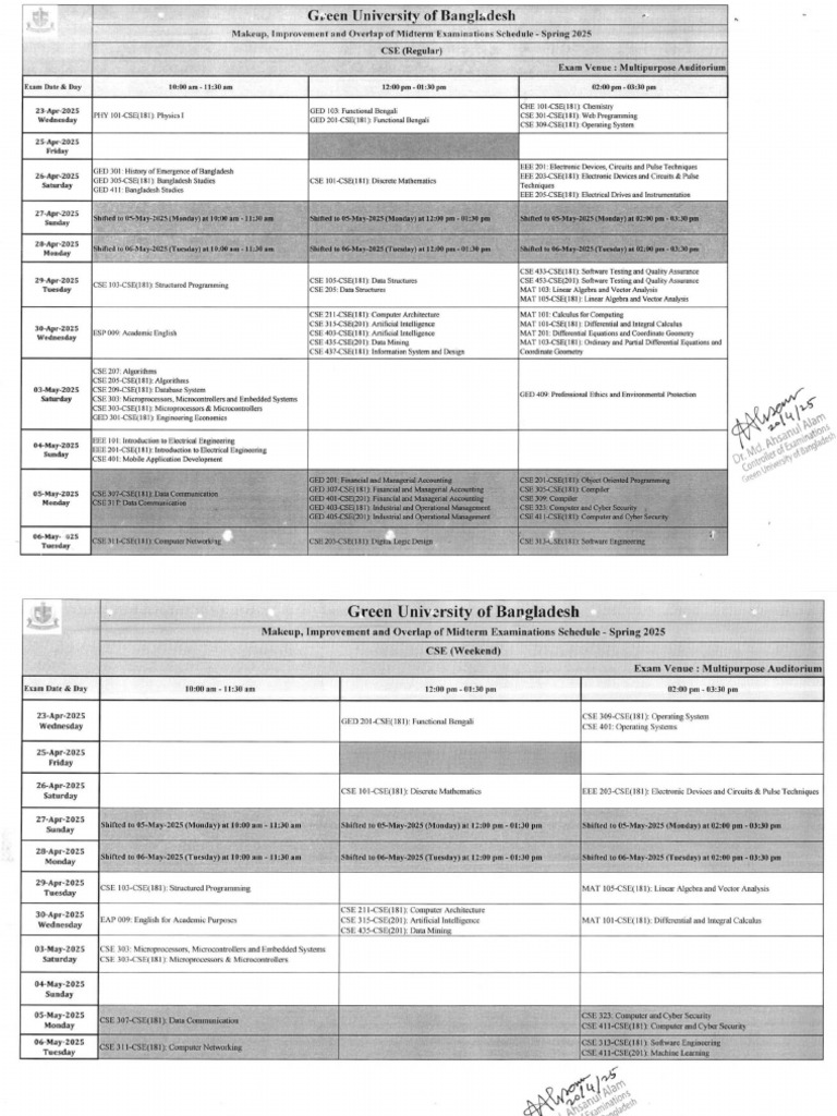 Makeup Improvement and Overlap of Midterm Examinations Schedule Spring 2025 1745137954 | PDF ...