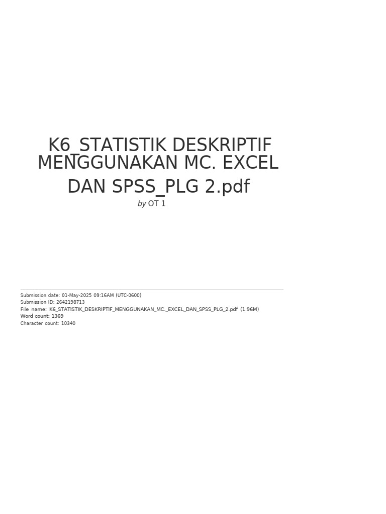 k6 - Statistik Deskriptif Menggunakan Mc. Excel Dan Spss - PLG 2 PDF | PDF