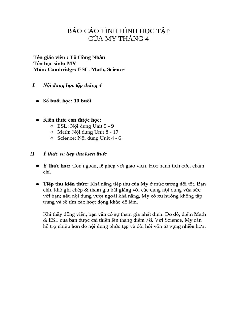 BCHT C A My Tháng 4 | PDF