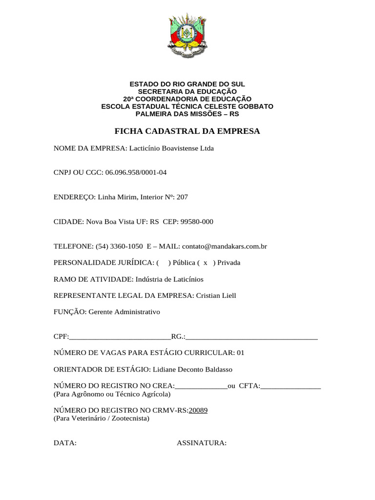 Ficha Cadastral em Branco | PDF