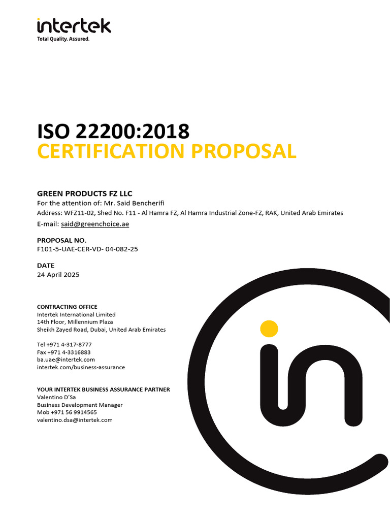 082 Intertek Certification Proposal - Green Choice - FSMS | PDF | Audit ...