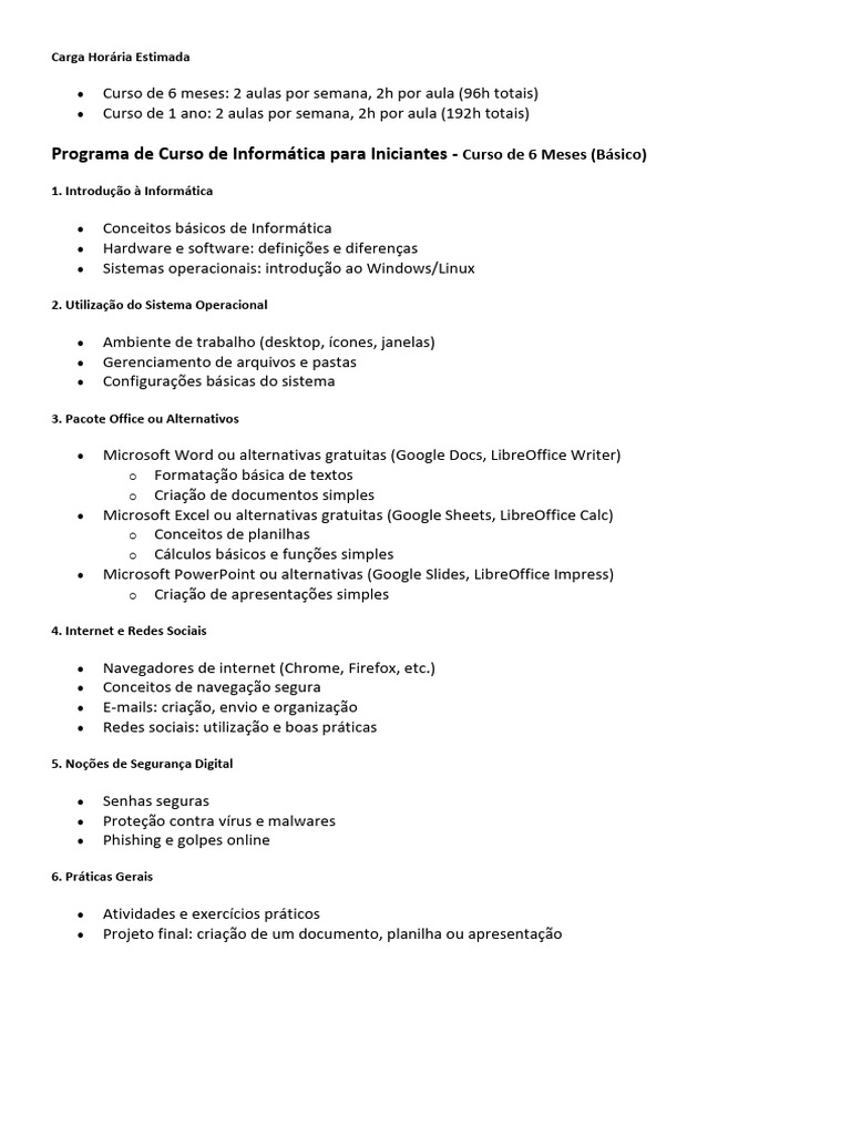 Conteudo Programatico AULAS | PDF | Microsoft | Informática