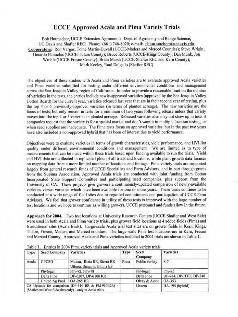 UCCE Approved Acal and Pima Variety Trials | PDF | Fibers ...
