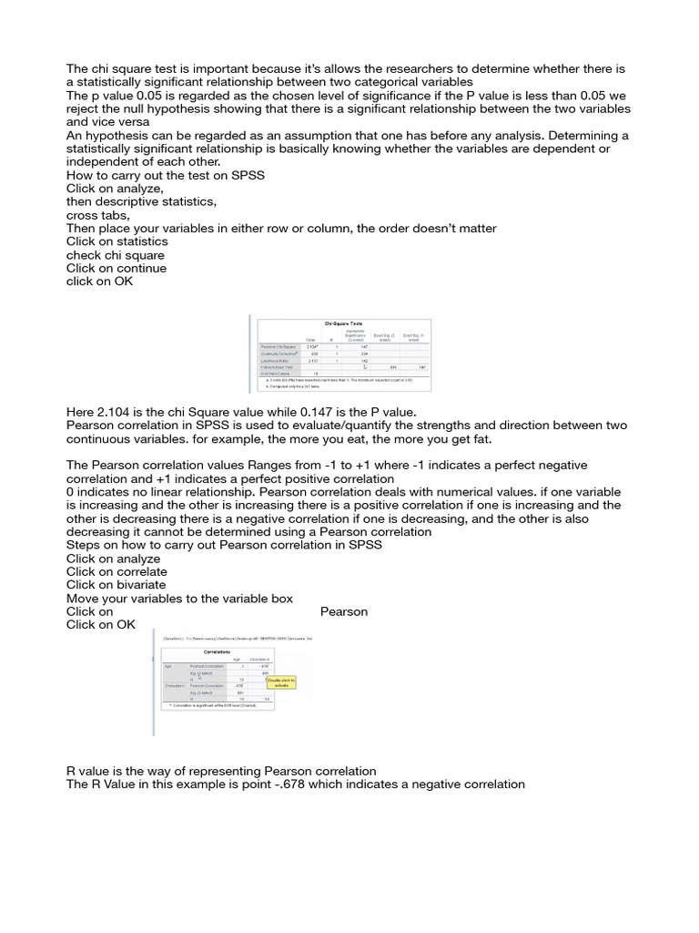 Chi Square Test and Pearson Correlation .. | PDF