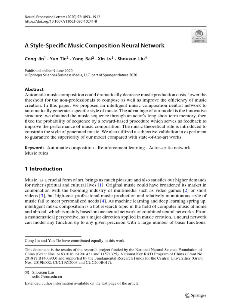 A Style-Specific Music Composition Neural Network | PDF | Computational ...