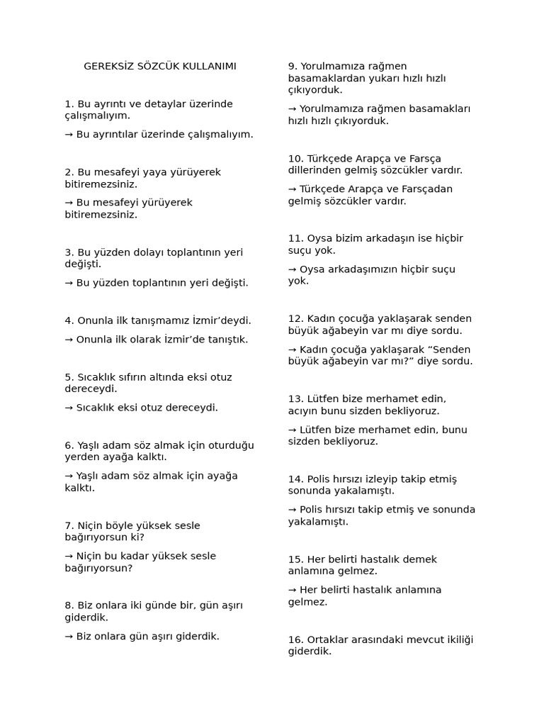 Gereksi̇z Sözcük Kullanimi | PDF