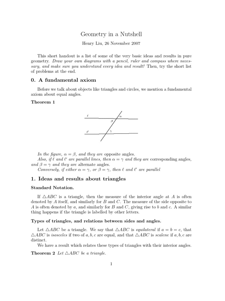 Geometry in a Nutshell - Henry Liu - UKMT Mentoring 2007 | PDF ...