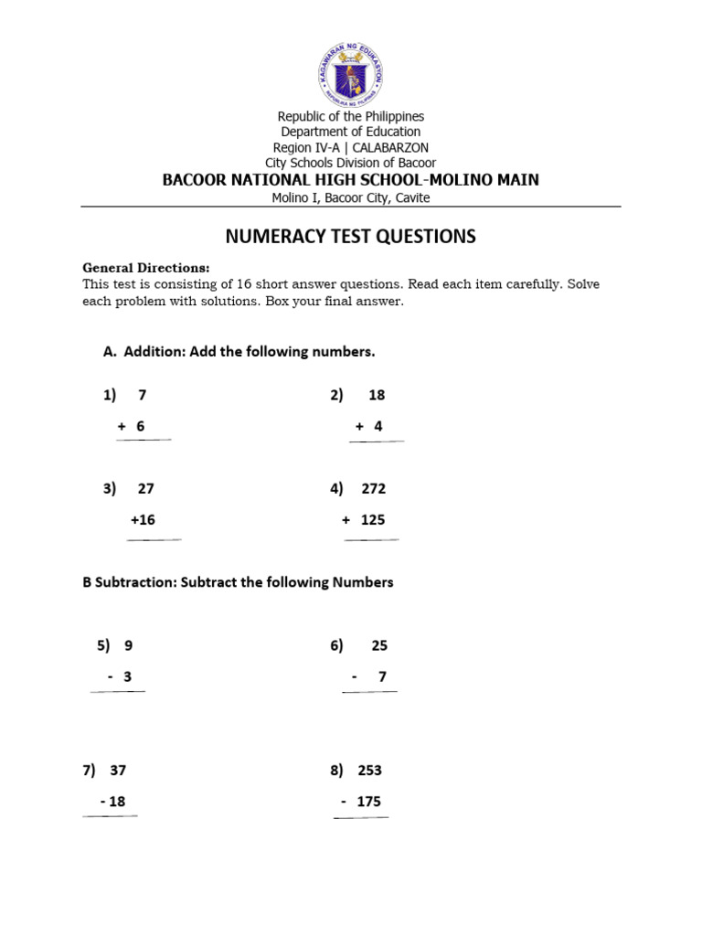Numeracy Test Questions | PDF
