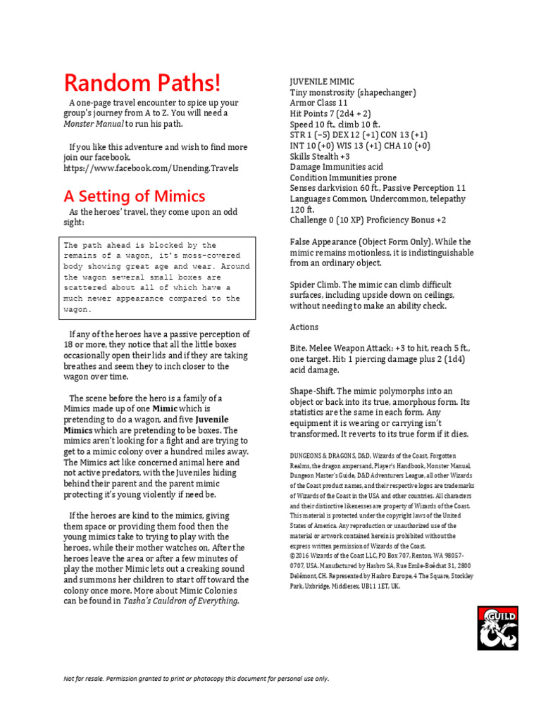 746882-Random Paths A Setting of Mimics | PDF | Dungeons & Dragons | Wizards Of The Coast