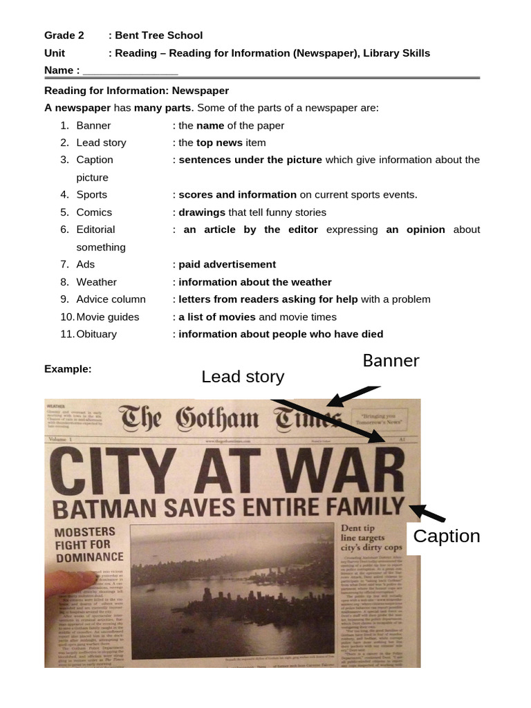 Reading For Information Newspaper, Library Skill 1 | PDF | Newspapers