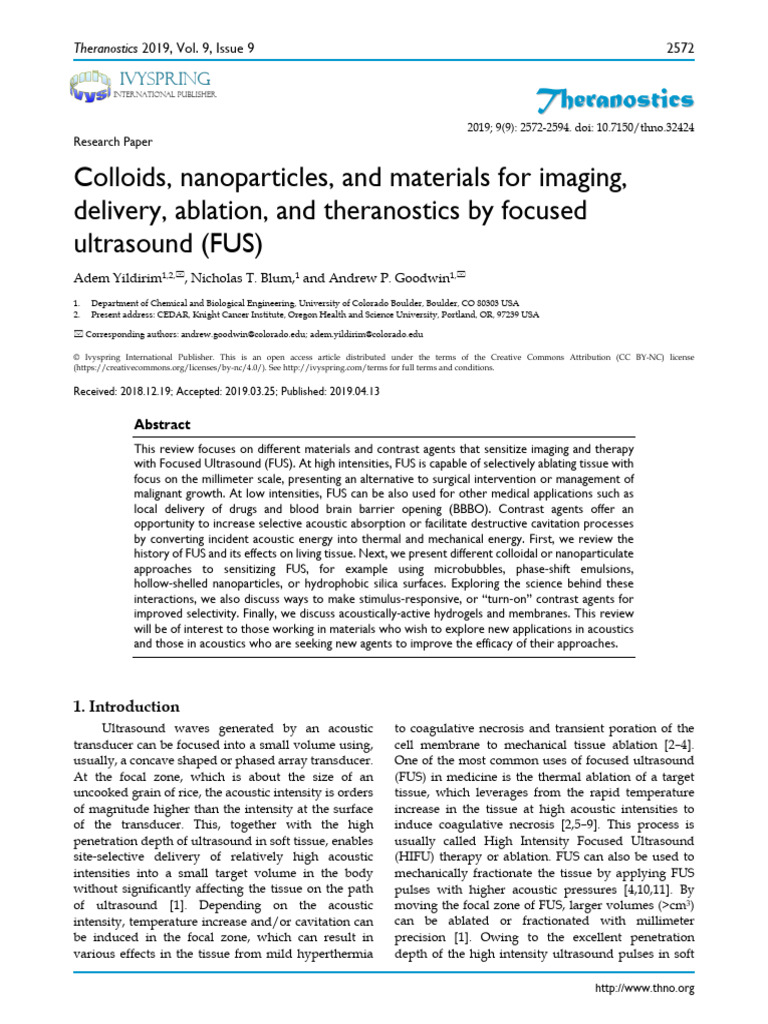 Colloids Nanoparticles and Materials For Imaging D | PDF | Ultrasound