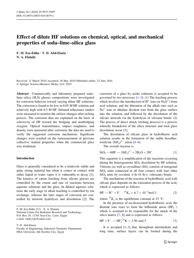 HF Corrosion Effects on Soda-Lime Glass | PDF | Silicon Dioxide | Silicon