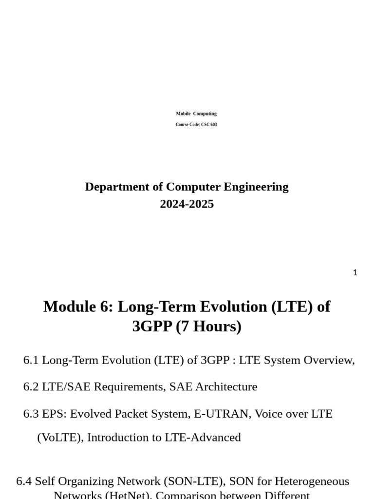 1 - A - Module 6. Long-Term Evolution (LTE) of 3GPP | PDF | High Speed Packet Access | Lte ...