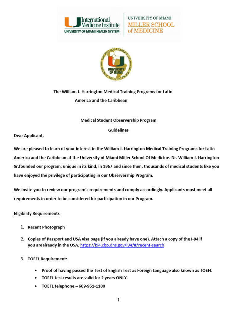 Harrington Medical Observership Guidelines | PDF | Test Of English As A ...
