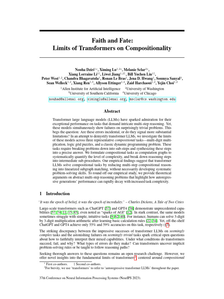 Faith and Fate Limits of Transformers On Compositionality | PDF | Dynamic Programming ...