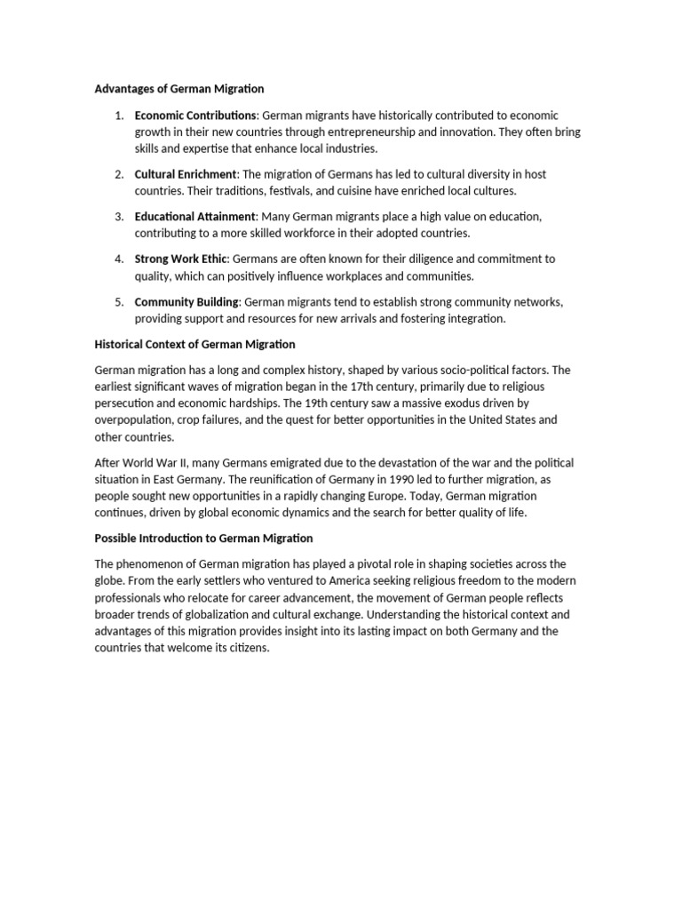 Advantages of German Migration | PDF