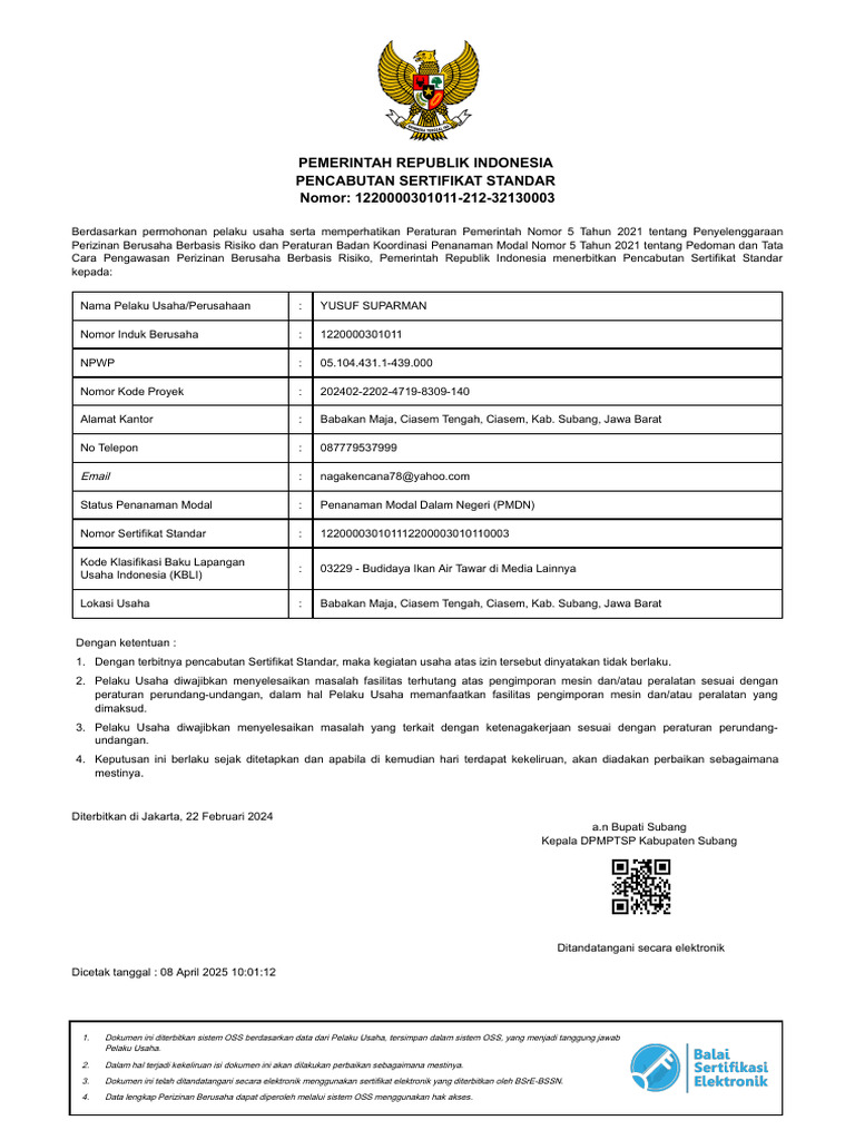 Contoh Pencabutan OSS | PDF
