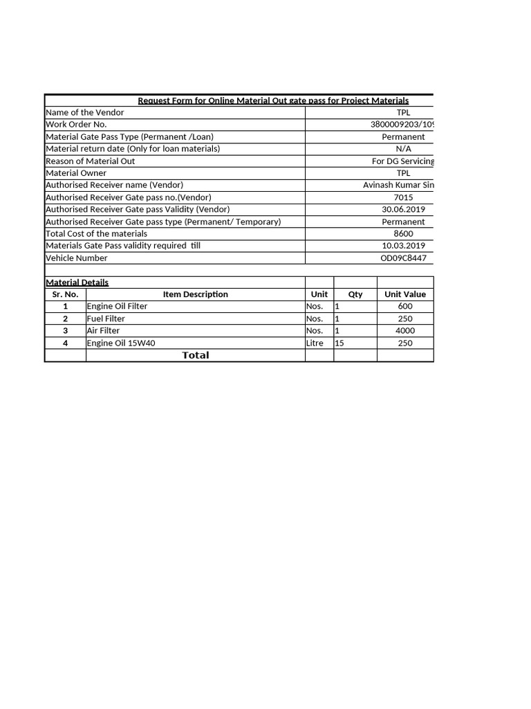 Material Out Gate Pass 04.03.2019 | PDF