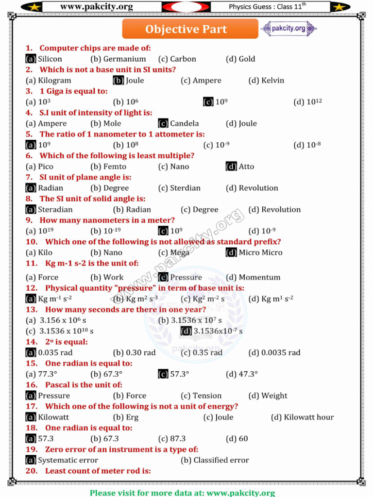 11th Physics V.imp Guess 2025 With Ans | PDF