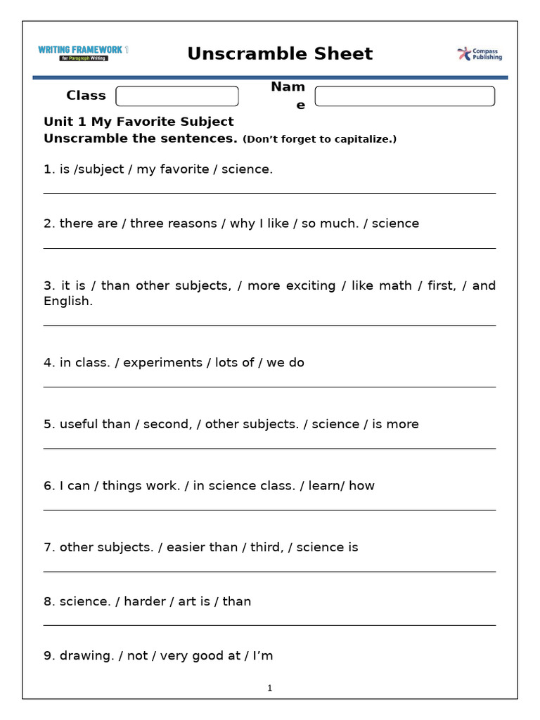 Unscramble Sentences Worksheets | PDF