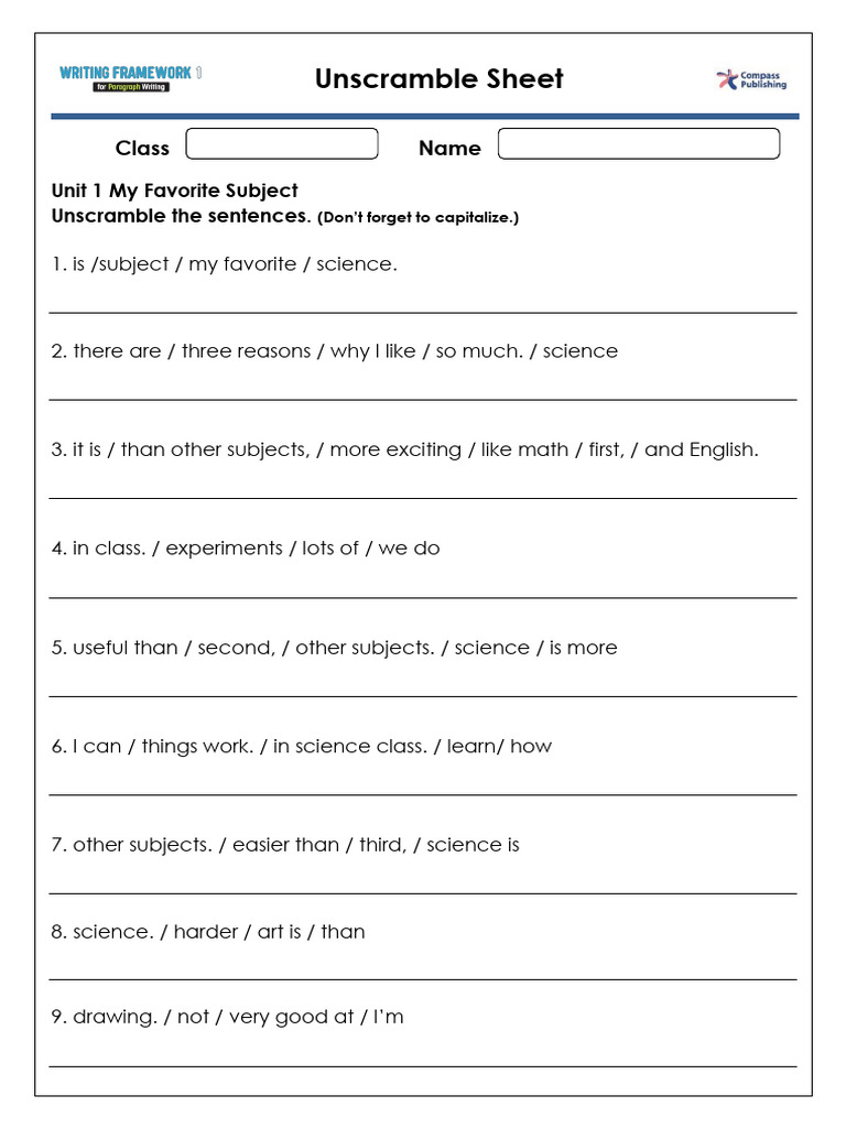 Unscramble Sentences Activity | PDF