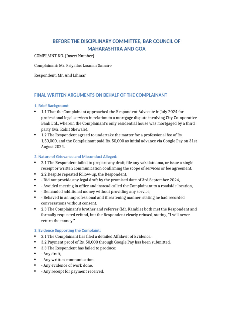 Final Written Arguments Complainant Updated | PDF | Justice | Crime & Violence