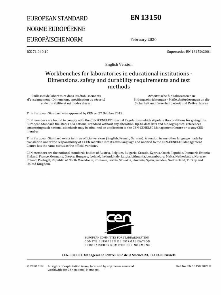 EN 13150:2020 Workbench Standards | PDF