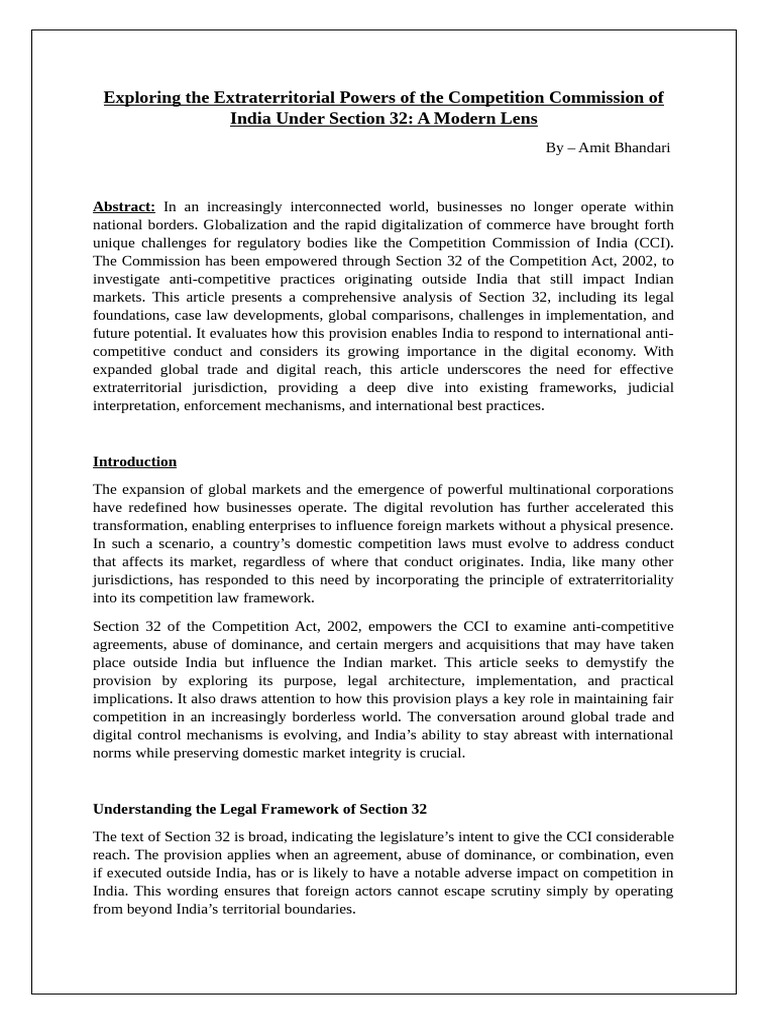 Exploring The Extraterritorial Powers of The Competition Commission of ...