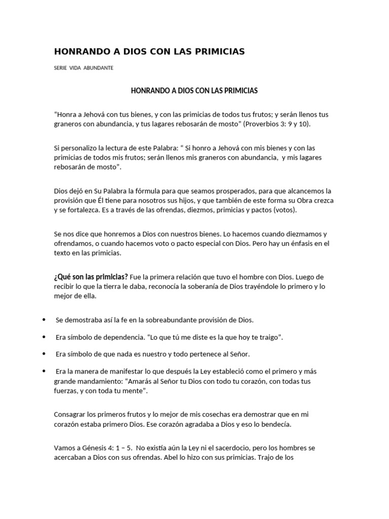 Honrando A Dios Con Las Primicias | PDF | Pascua de Resurrección | Nisan
