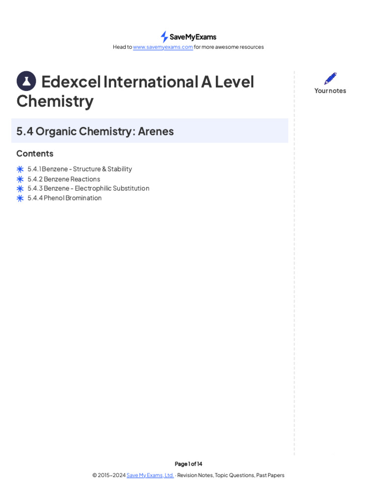 5.4 Organic Chemistry Arenes Edexcel International A Level Chemistry ...