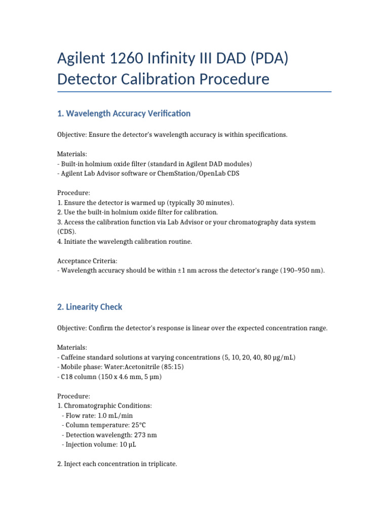 Agilent 1260 DAD Calibration Procedure | PDF | Sensor | Chromatography