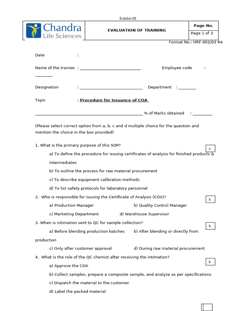 Answer Sheet On Procedure For Issuance of COA | PDF