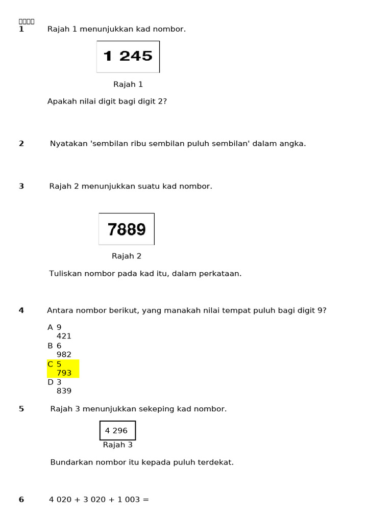 Kertas Soalan Math Tahun 3 | PDF