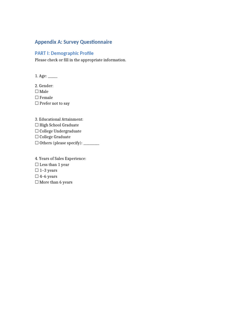 Professional Salesman Creed Questionnaire | PDF