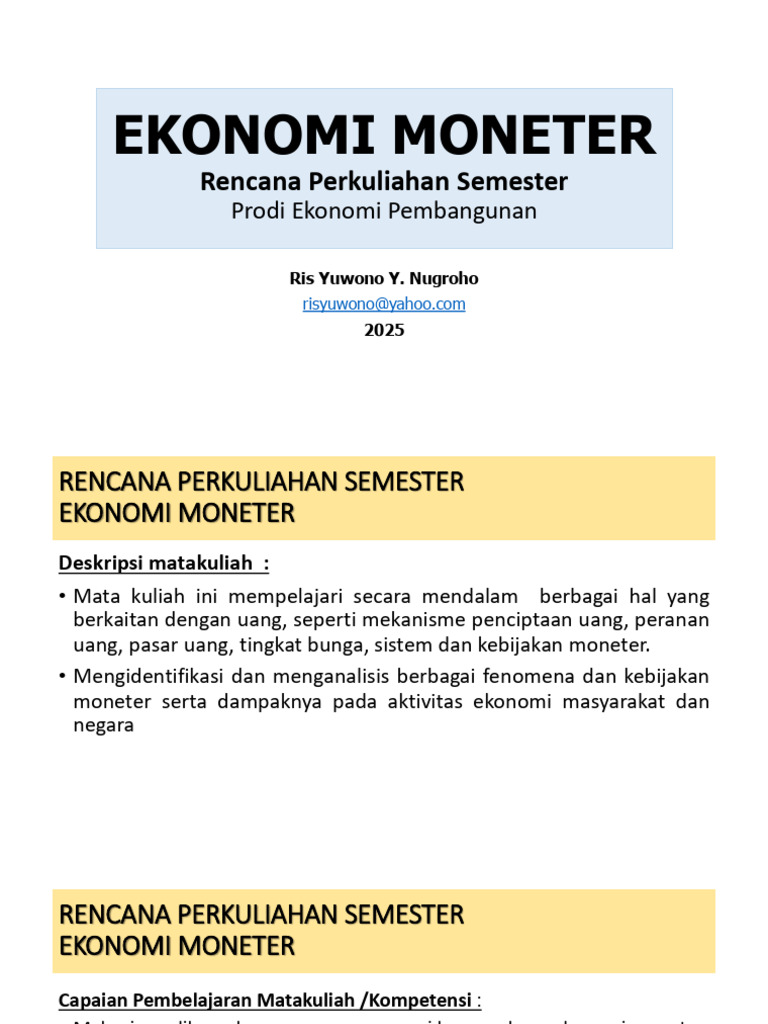 Rencana Perkuliahan Ekonomi Moneter | PDF