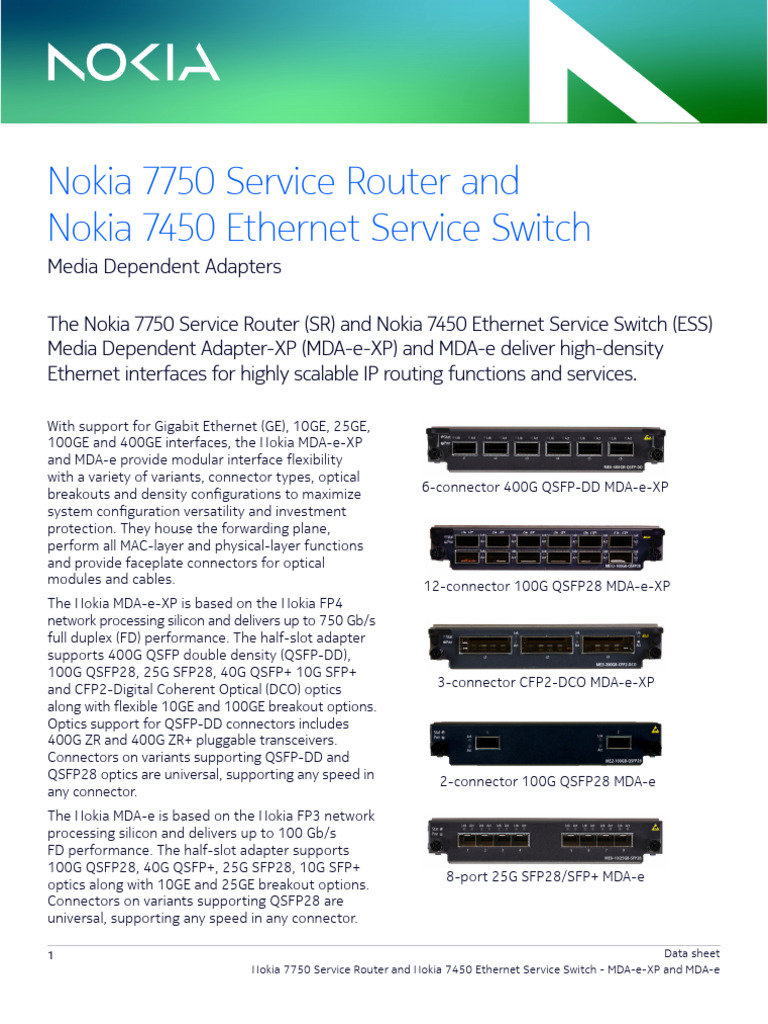 Nokia 7750 SR & 7450 ESS MDA-e Data Sheet | PDF | Computer Networking ...