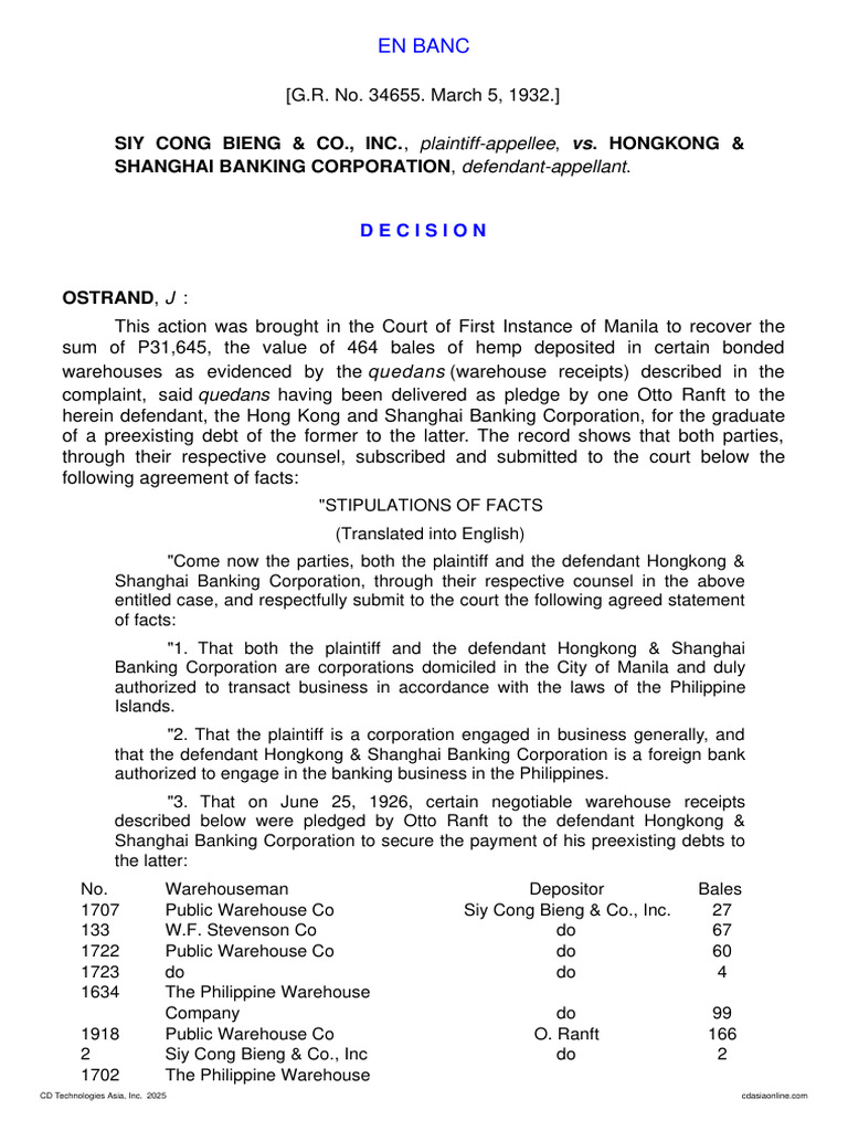 Court Ruling on Warehouse Receipts Dispute | PDF | Estoppel | Private Law