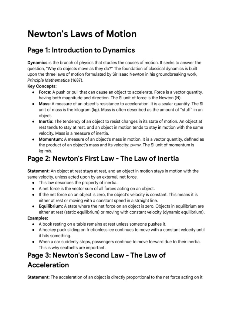 Physics Class Notes - Newton's Laws of Motion | PDF | Force | Inertia