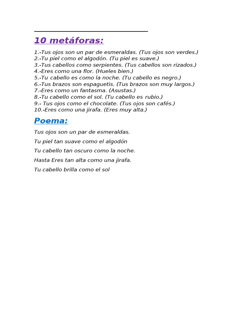 10 Metáforas y 1 Poesia (Resuelto) | PDF