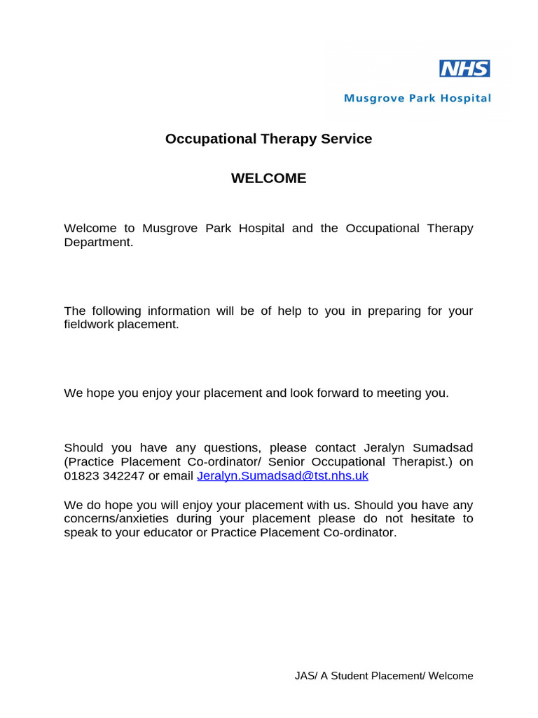 Student Placement Info-Updated | PDF | Lunch | Occupational Therapy