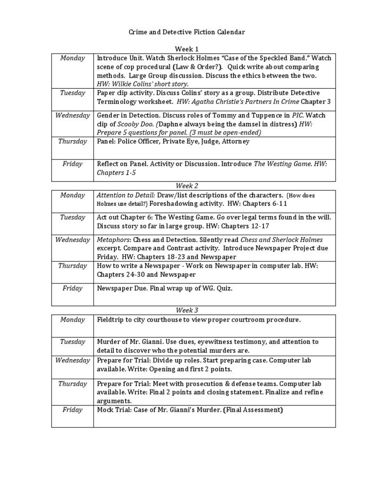 Crime and Detective Fiction Calendar | PDF