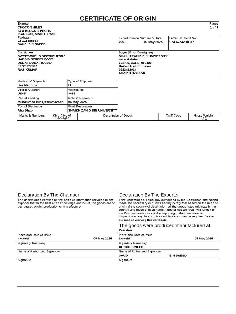 Sharjah Certificate of Origin Details | PDF | Dubai | Freight Transport