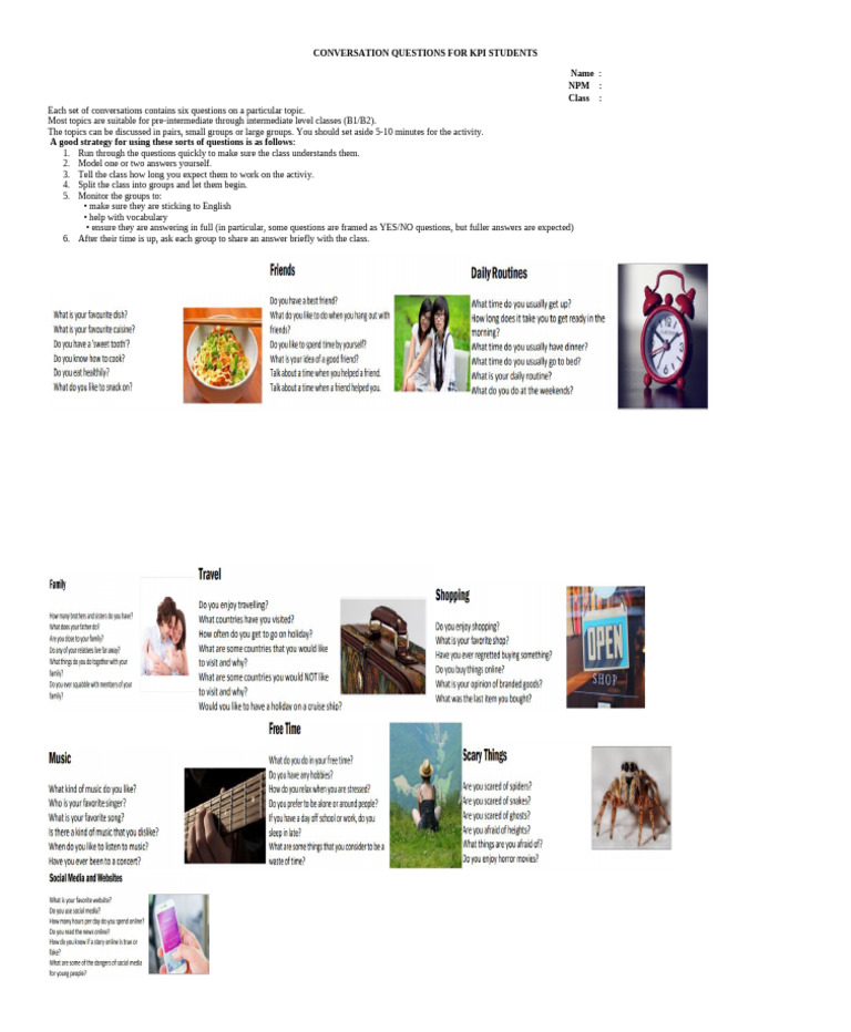 Conversation Questions For Kpi Students | PDF