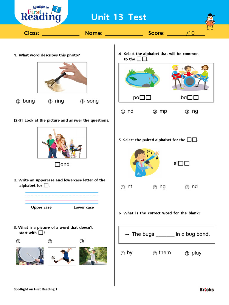 Bricks Spotlight On First Reading - L1 - Unit Test - Unit 13 - Merged | PDF