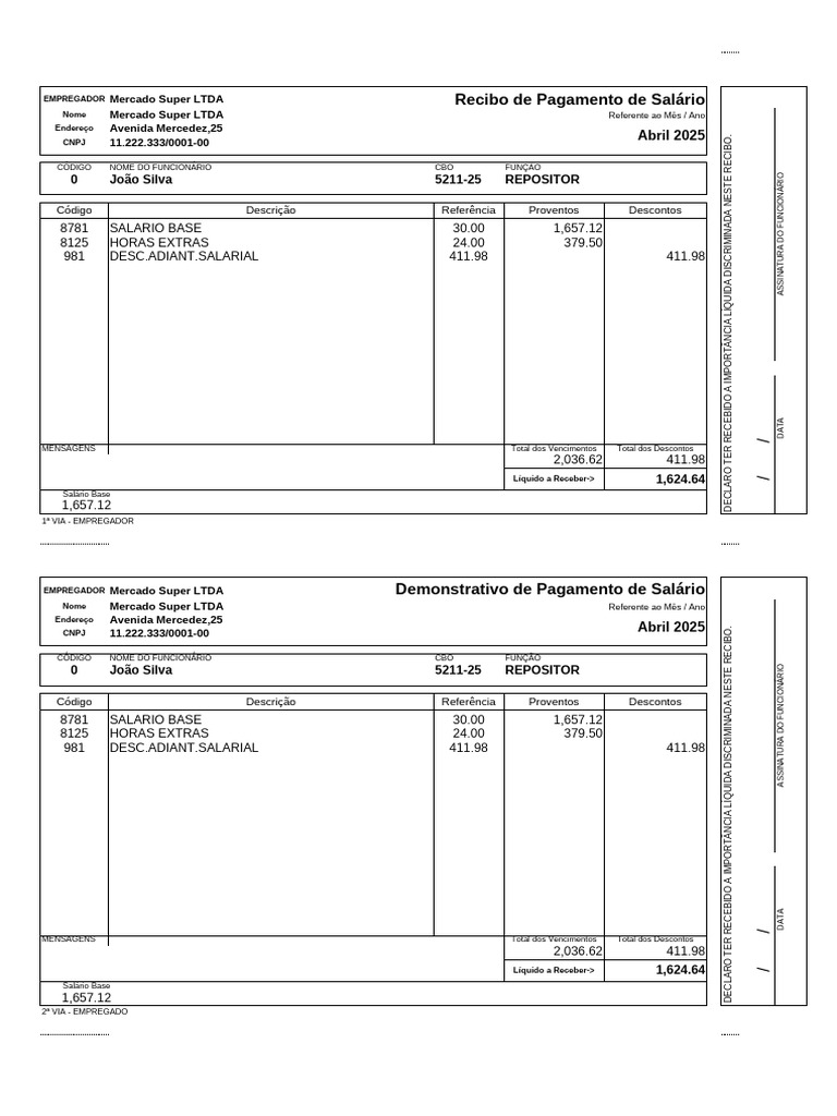 Modelo Contracheque 2025 | PDF | Salário | Relações de trabalho