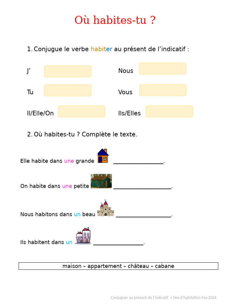 Conjugaison du verbe habiter au présent | PDF